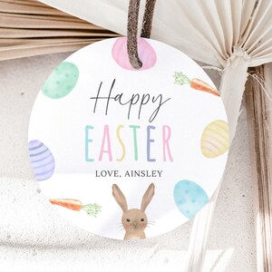 Editable Happy Easter Label, Easter Party Round Sticker & Tag Template ...