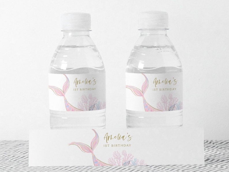 Editable Mermaid Water Bottle Label Pink Mermaid Birthday - Etsy