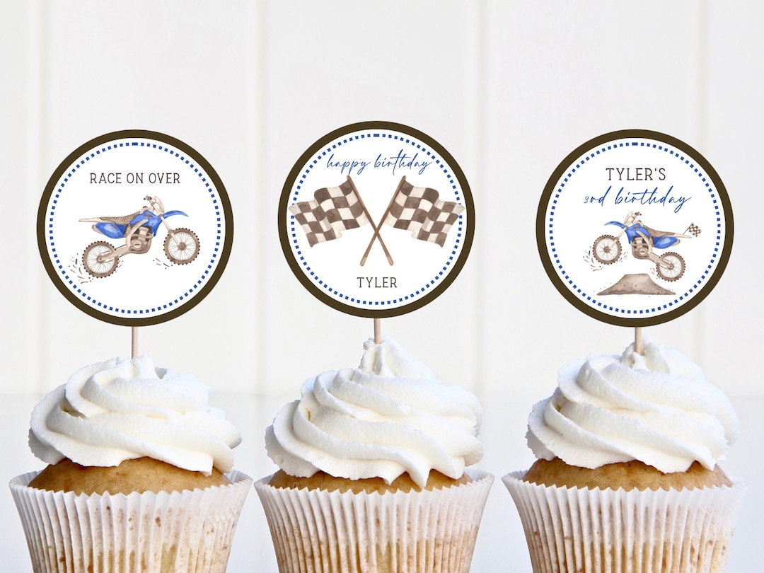 Editable Dirt Bike Cupcake Toppers, Racing Blue Dirt Bike Party ...
