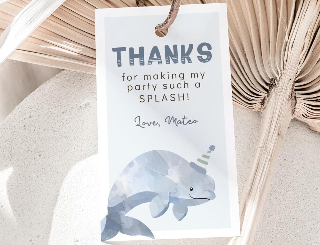 Beluga Whale Thank You Tag, Editable Template, Whale Birthday Party ...
