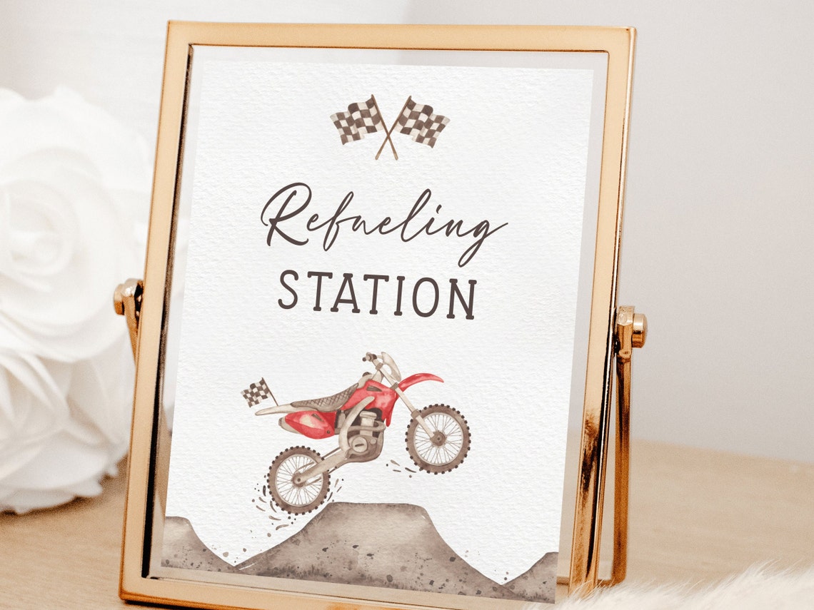 Red Dirt Bike Refueling Station Sign, Editable Template, Dirt Bike ...
