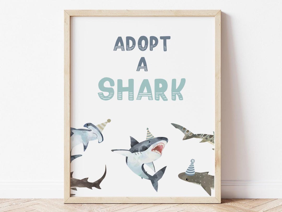 Adopt A Shark Sign, Editable Shark Under the Sea Birthday Party ...