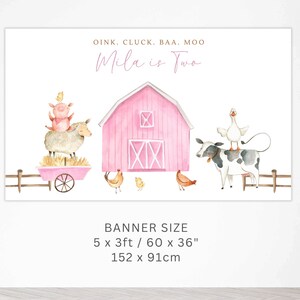 Editable Pink Barn Birthday Banner, Girl Barnyard Farm Animals Party ...