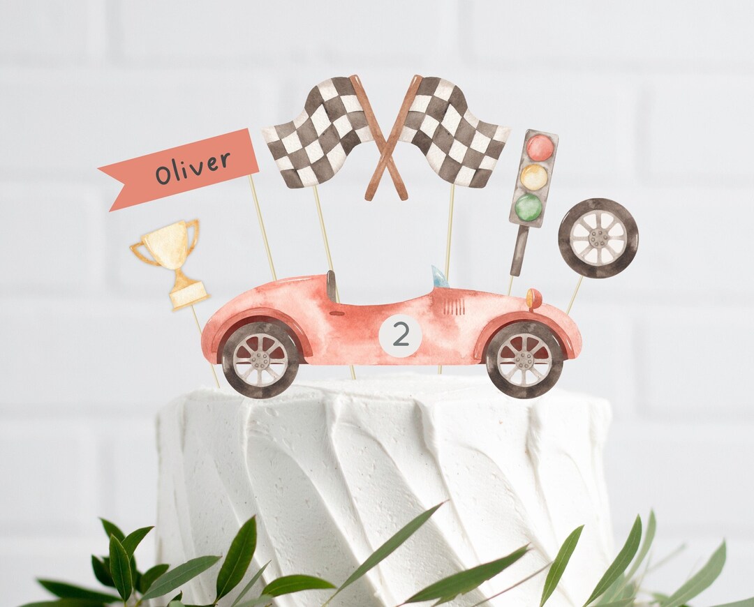 Racing Cake Toppers, Editable Red Car Cake Decoration, Printable Red ...