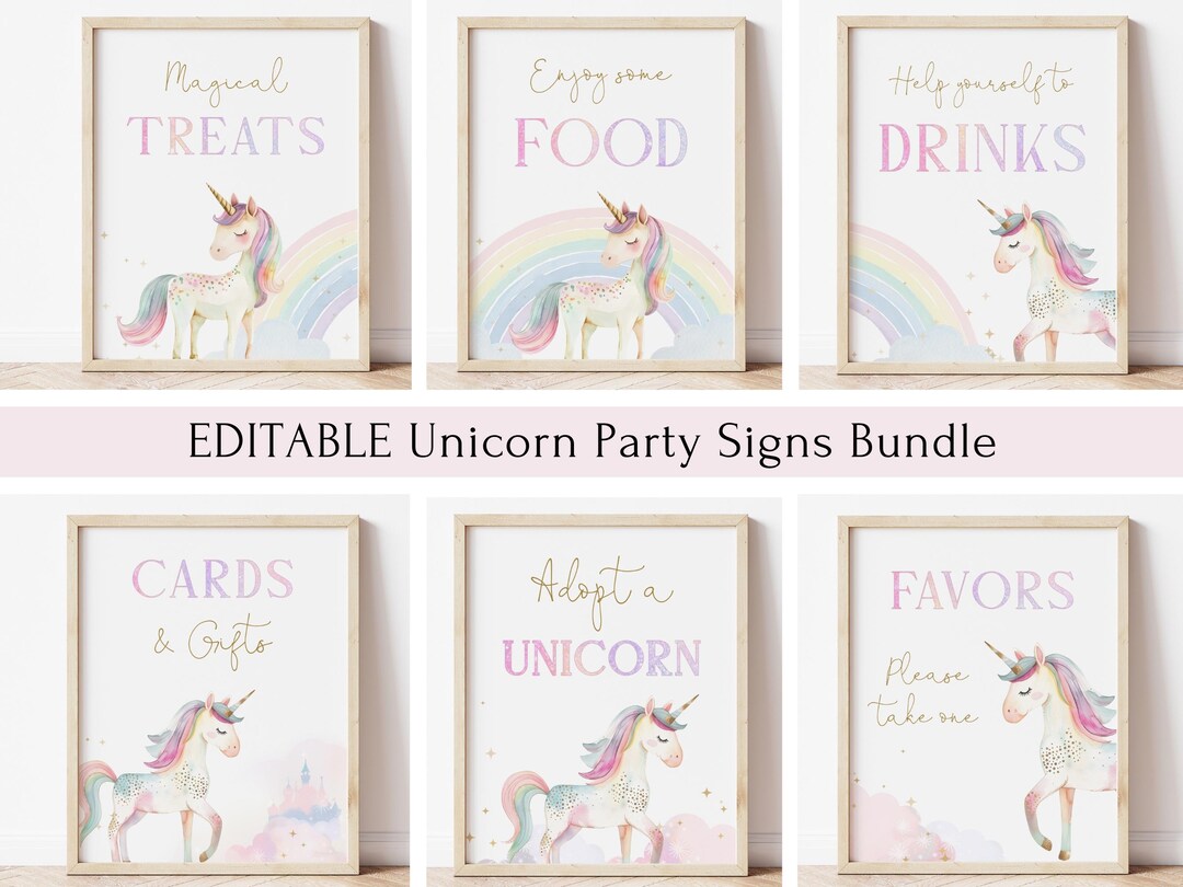 Editable Unicorn Birthday Party Signs Bundle, Magical Unicorn B'day ...