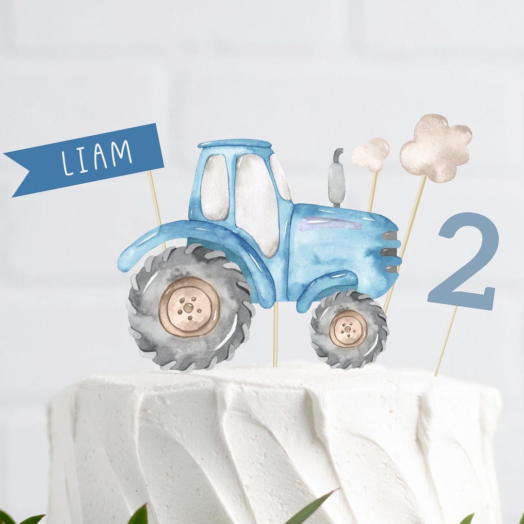 Editable Blue Tractor Cake Toppers, Printable Blue Tractor Cake Topper ...