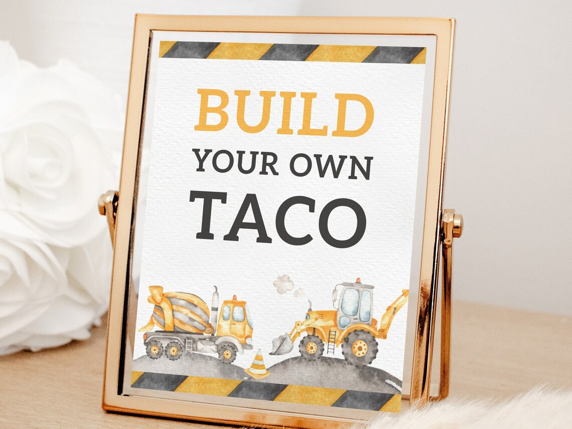 Construction Build Your Own Taco Sign, Editable Construction Trucks B ...