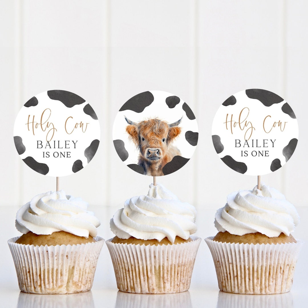 Editable Cow Cupcake Toppers Editable Template Holy Cow - Etsy