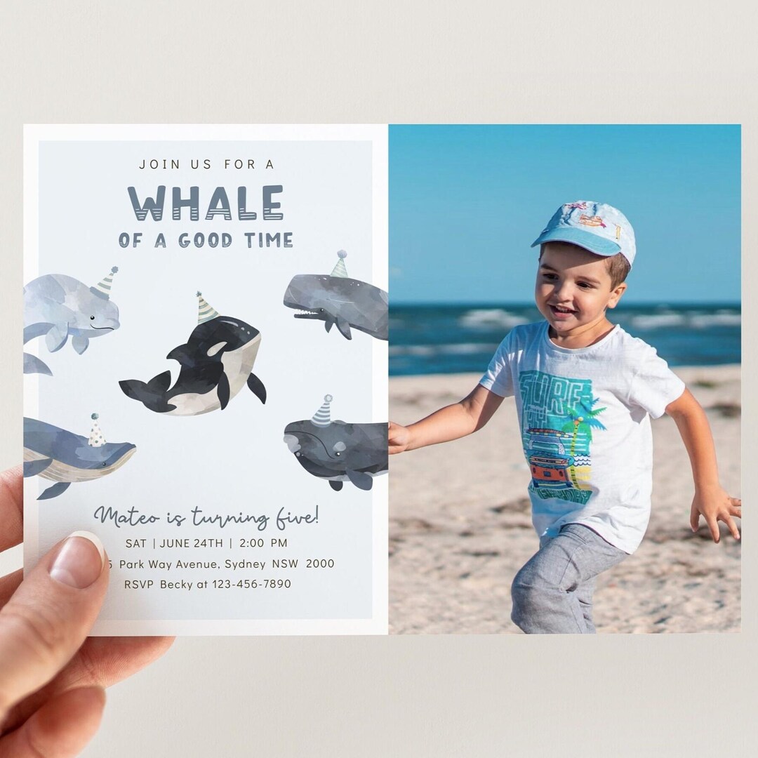 Editable Whale Birthday Invitation With Photo, A Whale of A Good Time ...