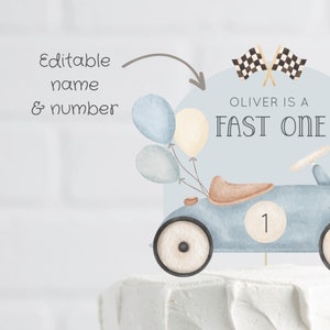 Editable Fast One Cake Toppers, Printable Blue Vintage Car & Balloons ...