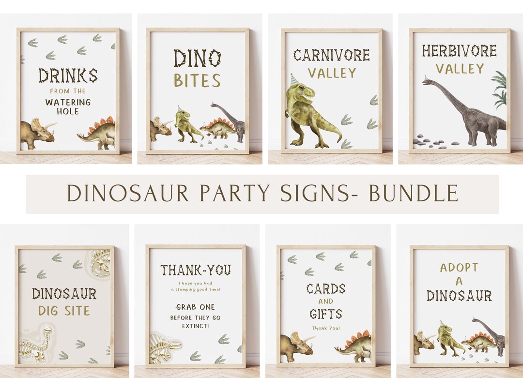 Dinosaur Party Signs Bundle, Editable Dino Birthday Signs Decor, Dino ...
