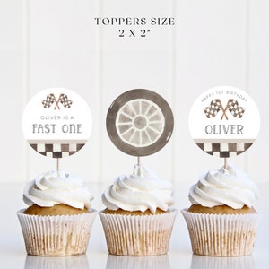 Fast ONE Cupcake Toppers, Editable & Printable Racing Flags Birthday ...