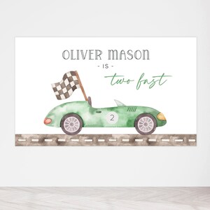 Editable TWO Fast Wall Banner, Vintage Green Race Car Party Decoration ...