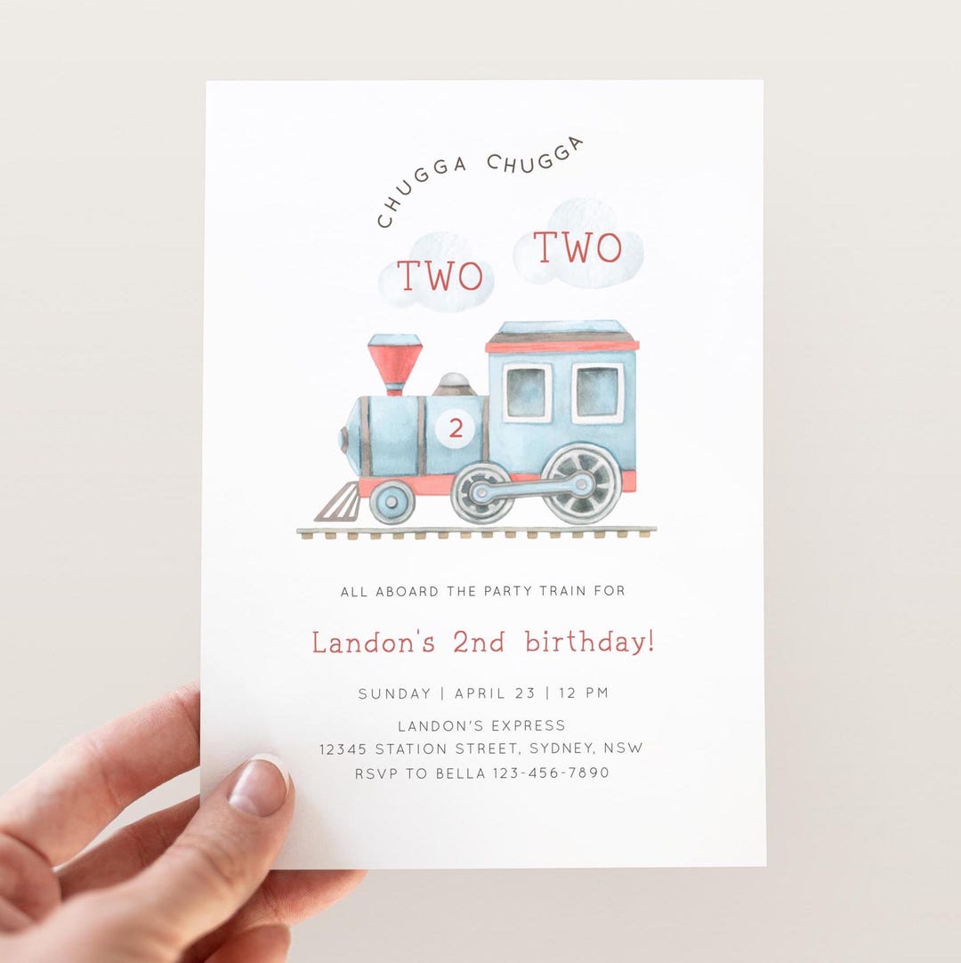 Chugga Chugga Two Two Birthday Invitation, Editable Train 2nd B'day ...