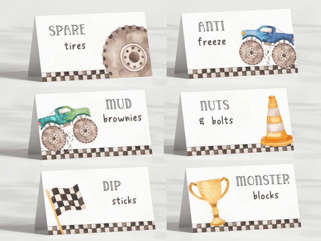 Editable Monster Truck Food Tent Labels, Monster Truck Party Table ...