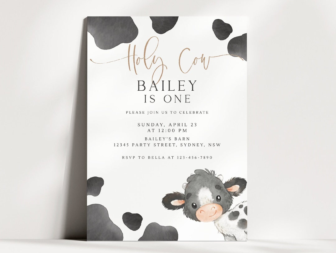 Editable Holy Cow I'm ONE Invitation Cow 1st Birthday - Etsy