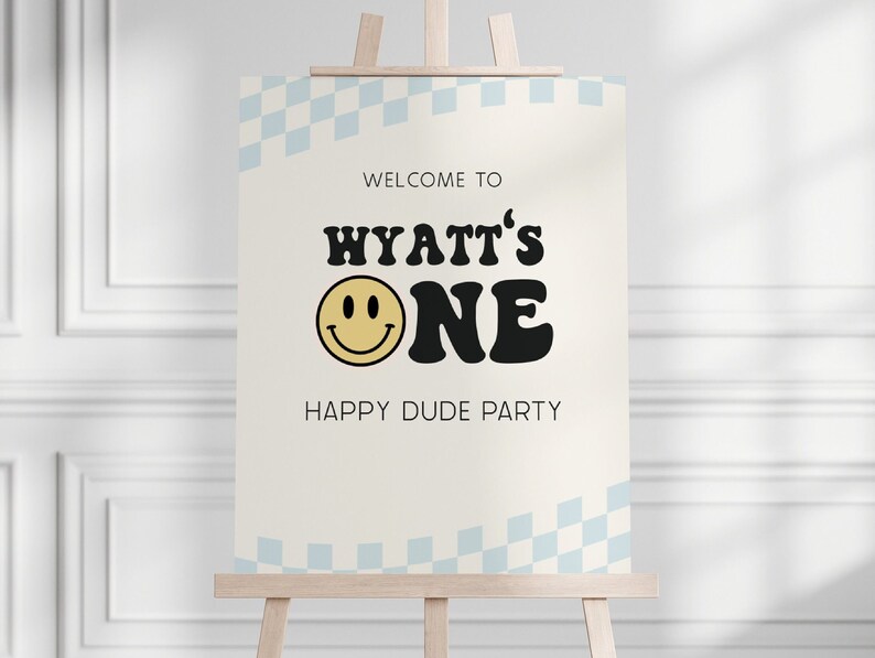 Editable One Happy Dude Welcome Sign, Boy 1st Birthday Party, Blue ...