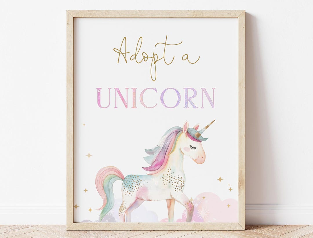 Adopt A Unicorn Sign, Editable Pastel Unicorn Birthday Favors Sign ...