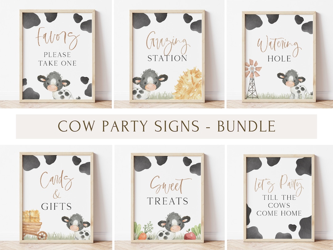 Cow Birthday Signs Bundle, Editable Farm Cow Party Signs Decor, Grazing ...