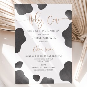 Holy Cow She's Getting Married Bridal Shower Invite, Editable Template ...