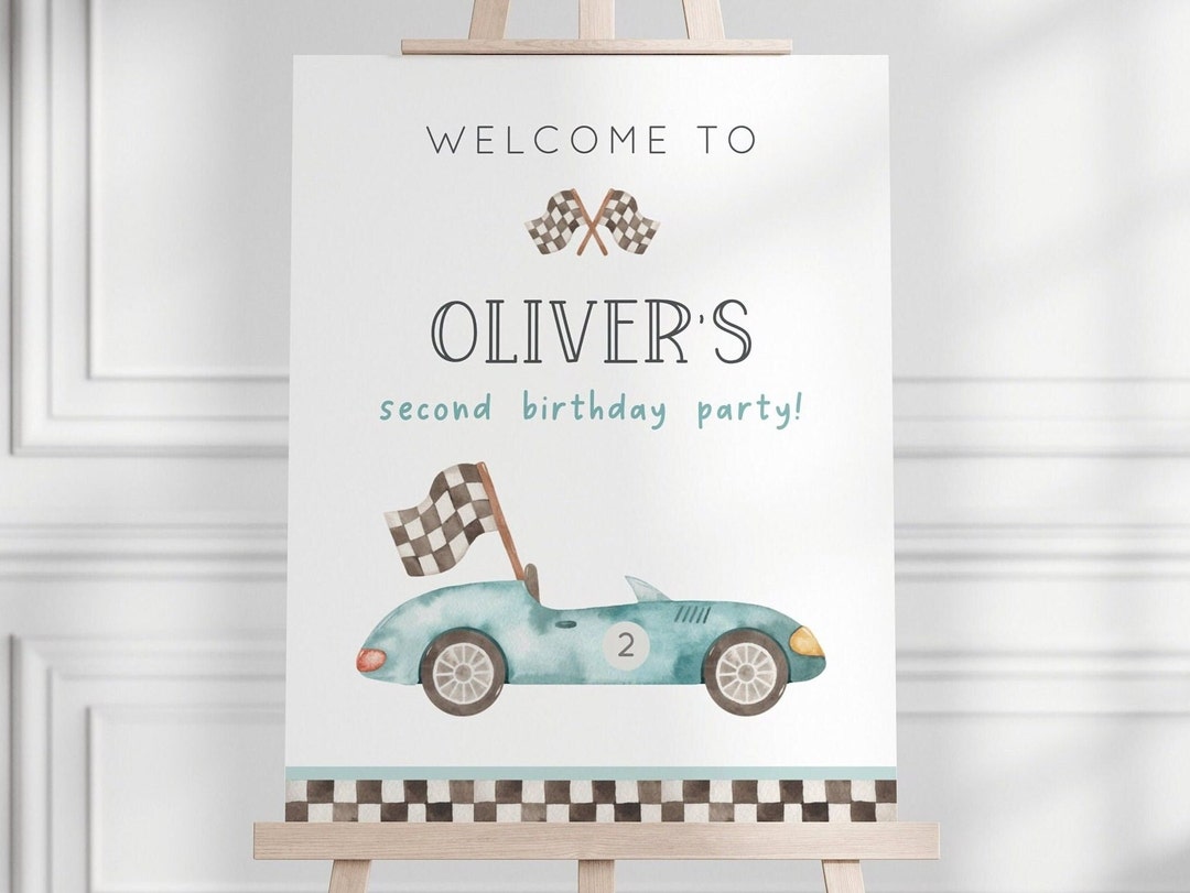 Two Fast Welcome Sign, Editable Template, Car 2nd Birthday Party, Blue ...