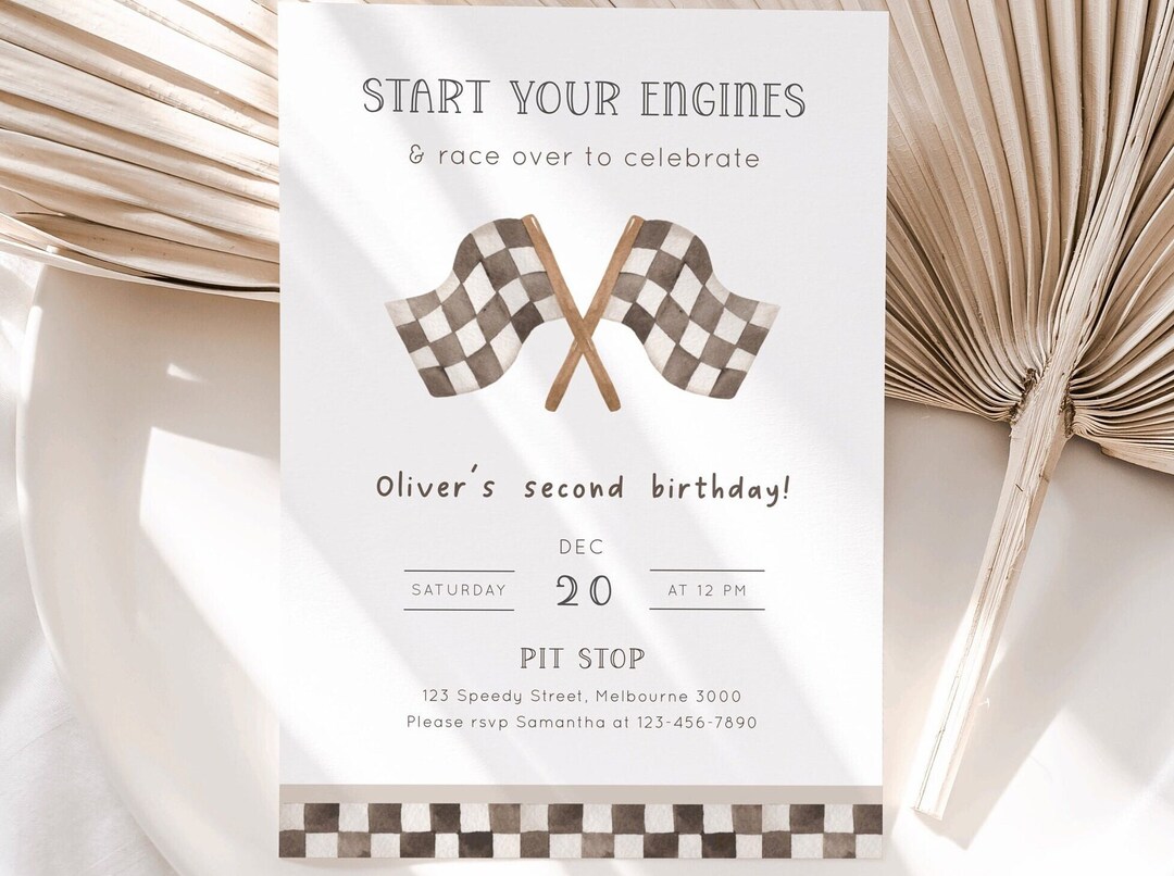 Any Age Racing Invitation, Race Flags Birthday Party Invite, Racing ...