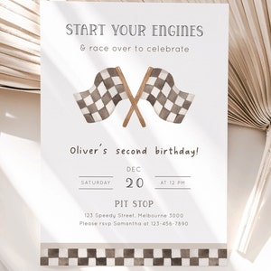 Any Age Racing Invitation, Race Flags Birthday Party Invite, Racing ...