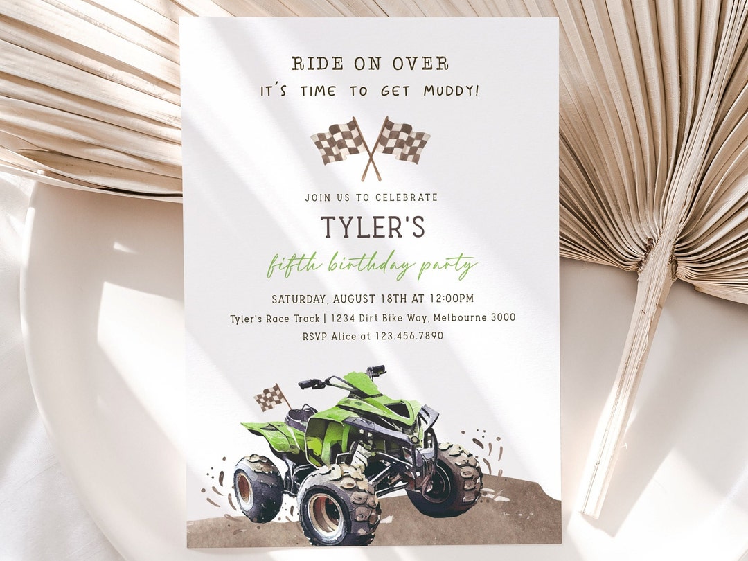 Green ATV Birthday Invitation, Editable Template, Any Age Green ATV ...