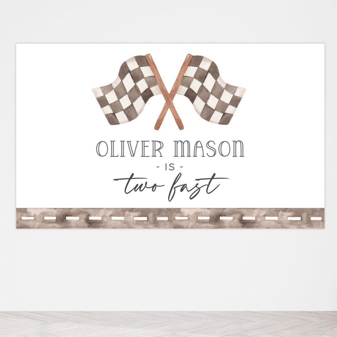 TWO Fast Racing Flags Banner, Editable Race Car 2nd Birthday Party ...