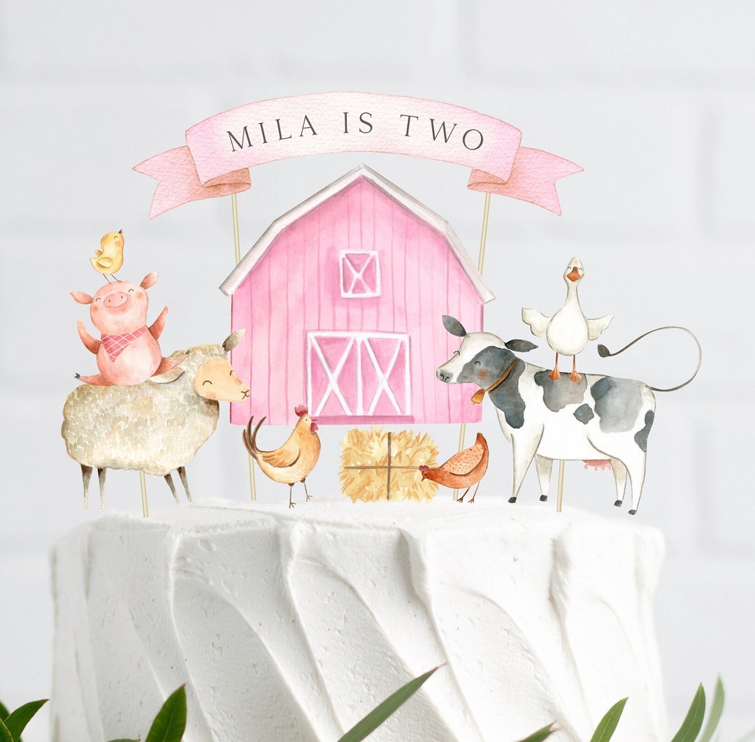 Editable Pink Barn Farm Animals Cake Toppers, Printable Farm Animals ...