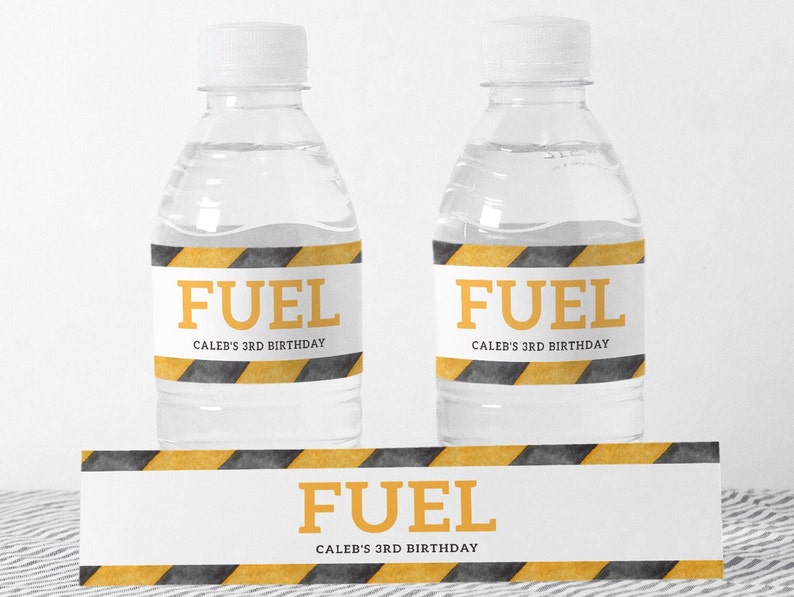 Construction Party Water Bottle Label, Editable Construction Trucks ...