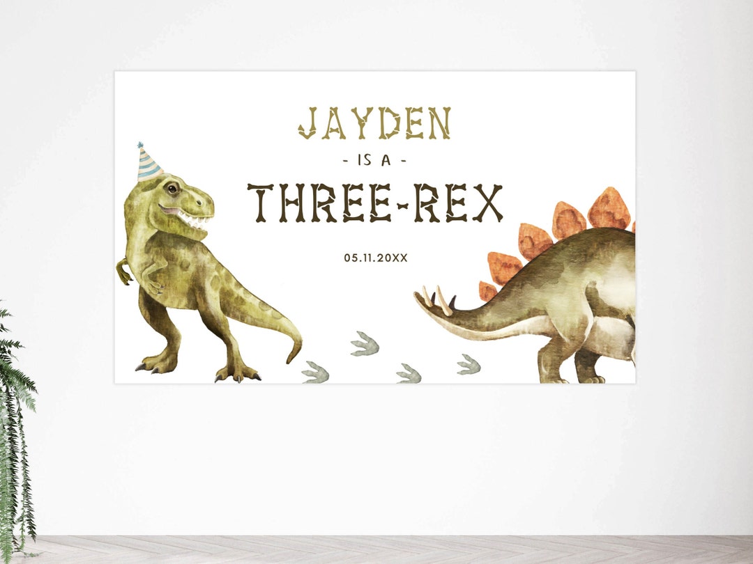 Dinosaur Three Rex Birthday Wall Banner, Editable Template, 3rex B'day ...