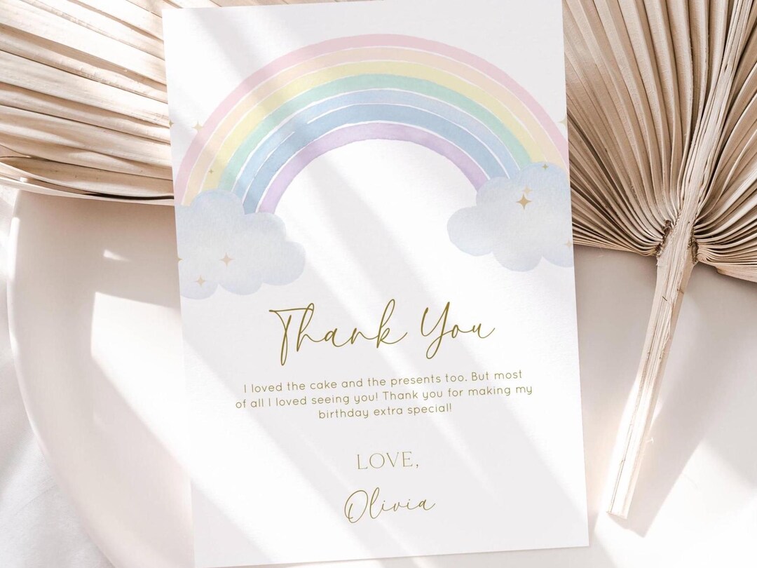 Pastel Rainbow Thank You Card, Editable Template, Muted Rainbow ...