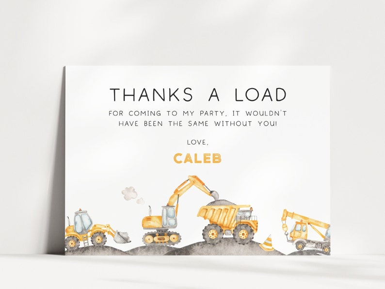 Construction Thank You Card, Editable Template, Construction Trucks ...