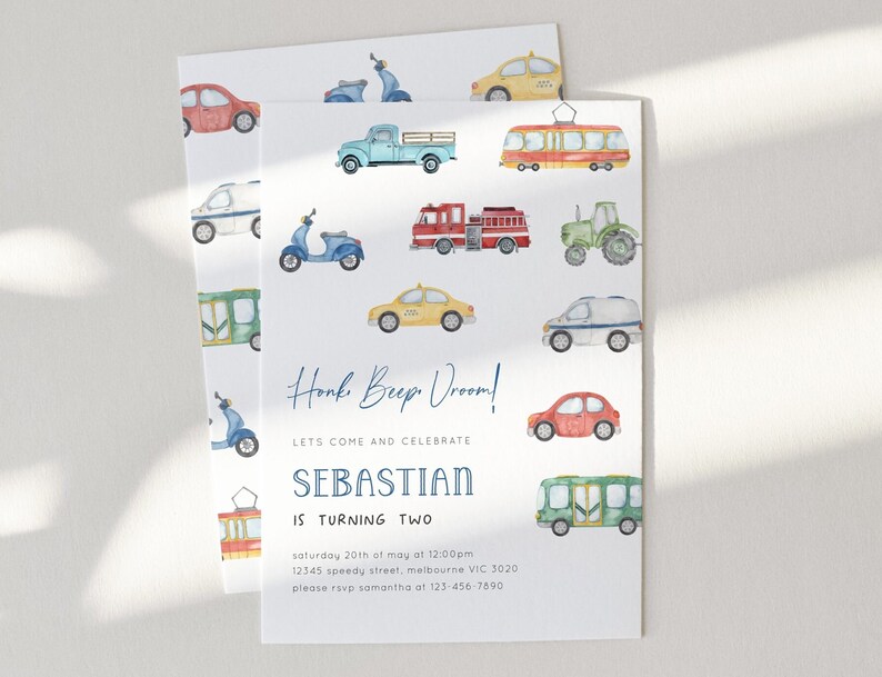 Editable Transportation Birthday Invitation, Transport Vehicle B'day ...