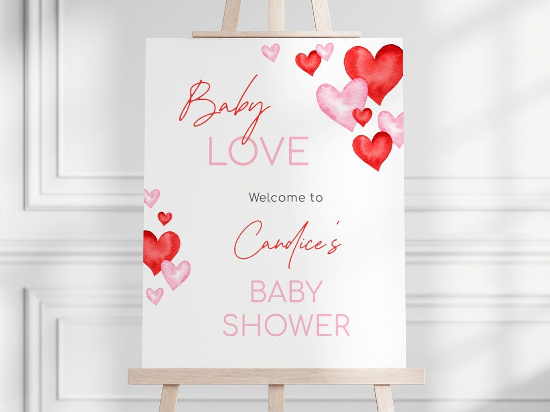 Baby Love Welcome Sign, Editable Template, Valentines Love Heart Baby ...