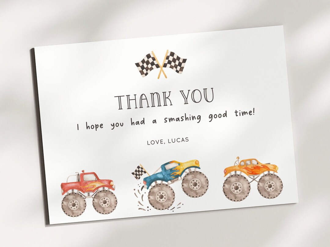 Monster Truck Thank You Card Editable Template Monster Truck - Etsy