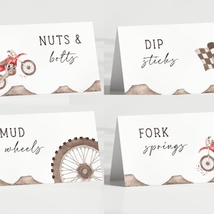 Editable Dirt Bike Food Tents, Motorbike Party Food Drink Label, Red ...