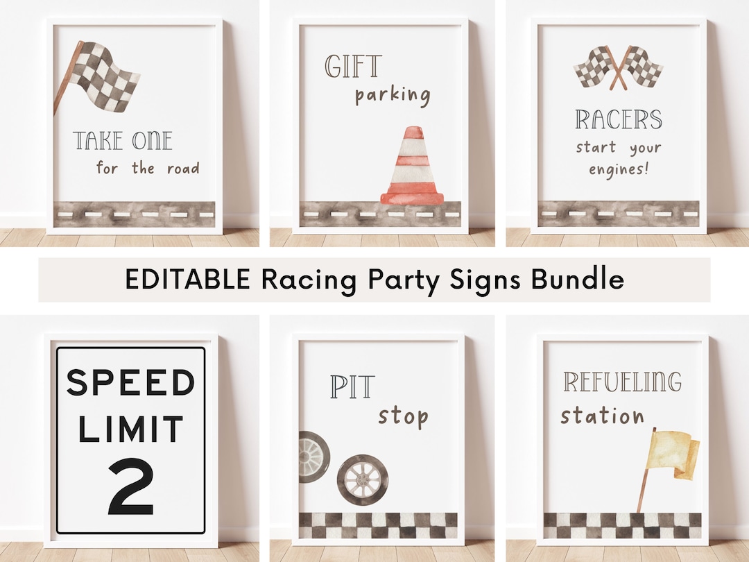 Editable Racing Party Signs Bundle, Race Cars Birthday Food Drink Signs ...
