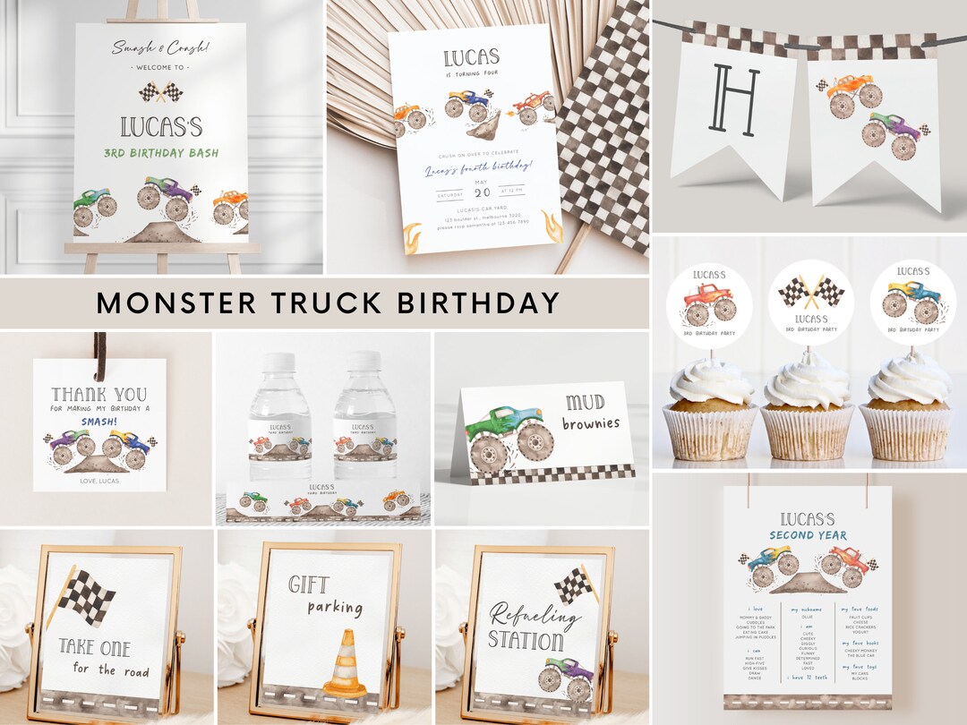 Editable Monster Truck Birthday Bundle, Monster Truck Any Age ...