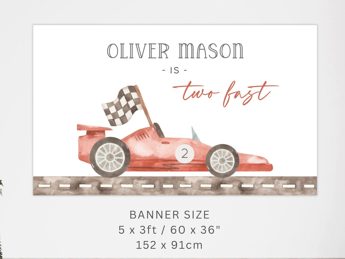 Editable Car Party Banner, Red Race Car Party Wall Banner Sign, Two ...