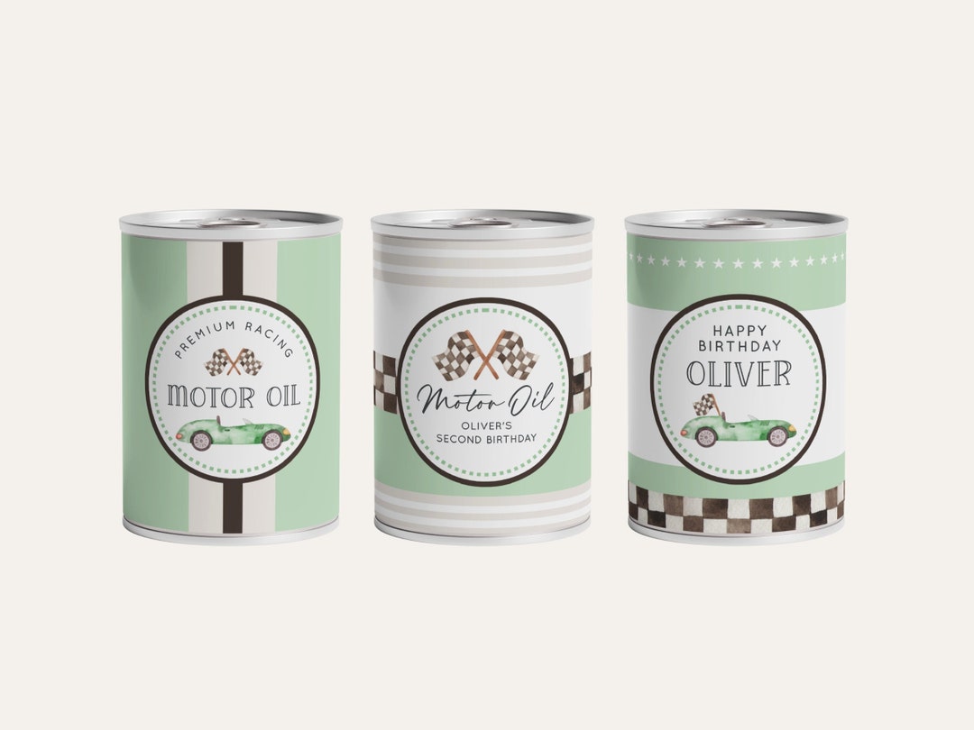 Green Race Car Motor Oil Can Wrapper, Editable Vintage Green Racing ...