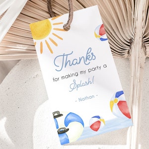Editable Pool Party Favor Tag, Pool Birthday Thank You Tag, Summer ...