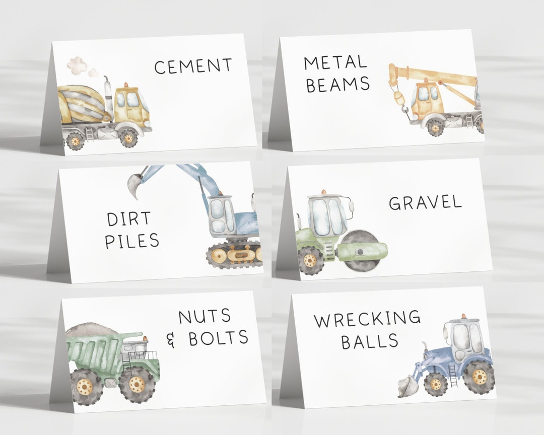 Construction Party Food Tents Labels, Editable Muted Construction ...