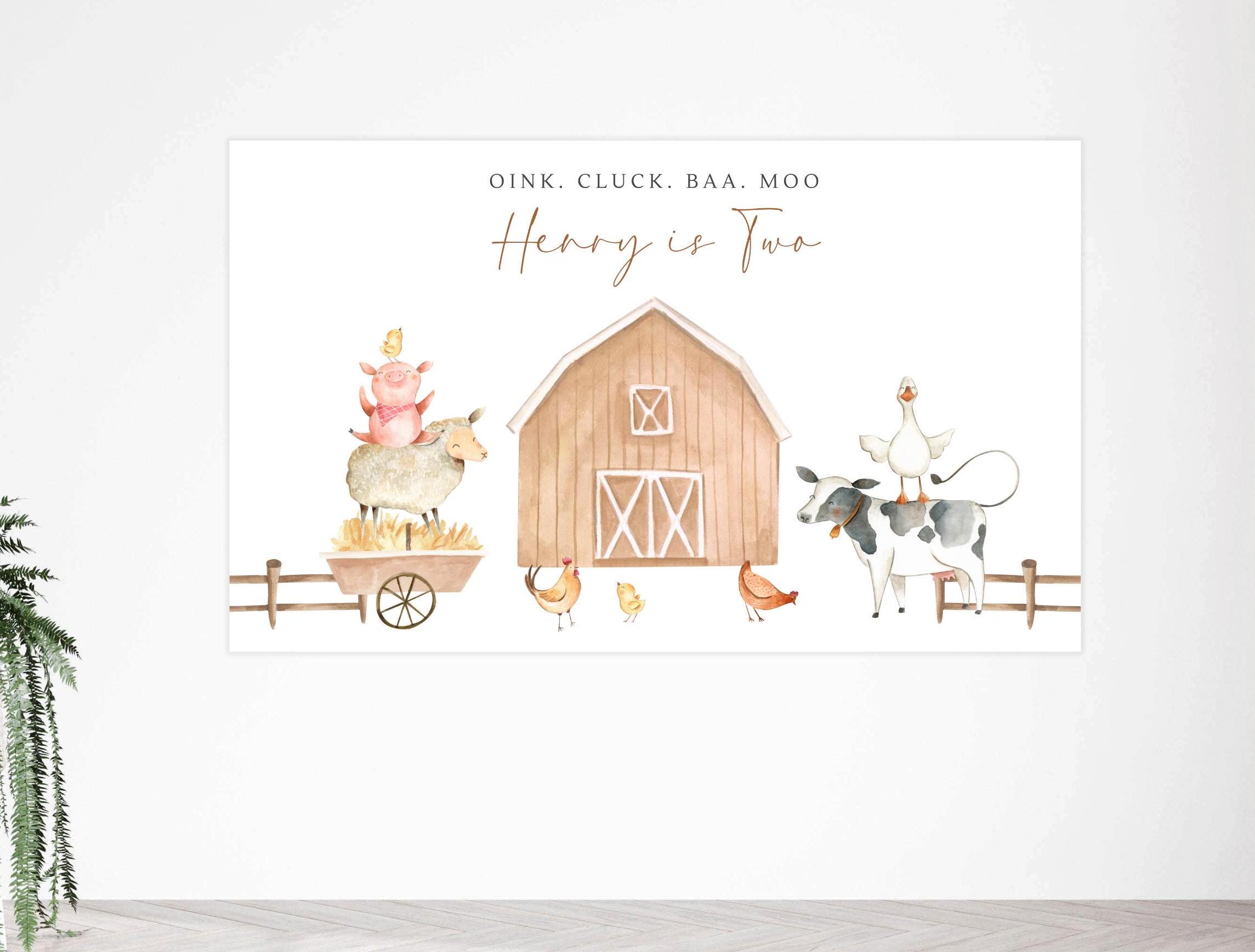 Editable Beige Barn Birthday Banner, Muted Barnyard & Farm Animals ...