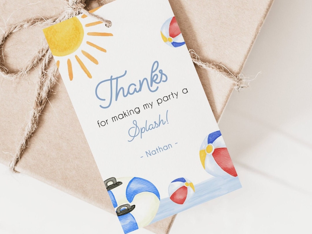 Editable Pool Party Favor Tag, Pool Birthday Thank You Tag, Summer ...