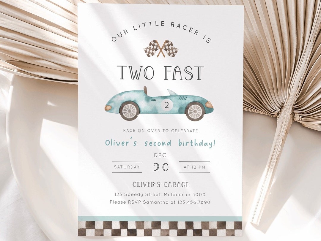 Editable Growing up TWO Fast Birthday Invitation, Editable Racing Car ...
