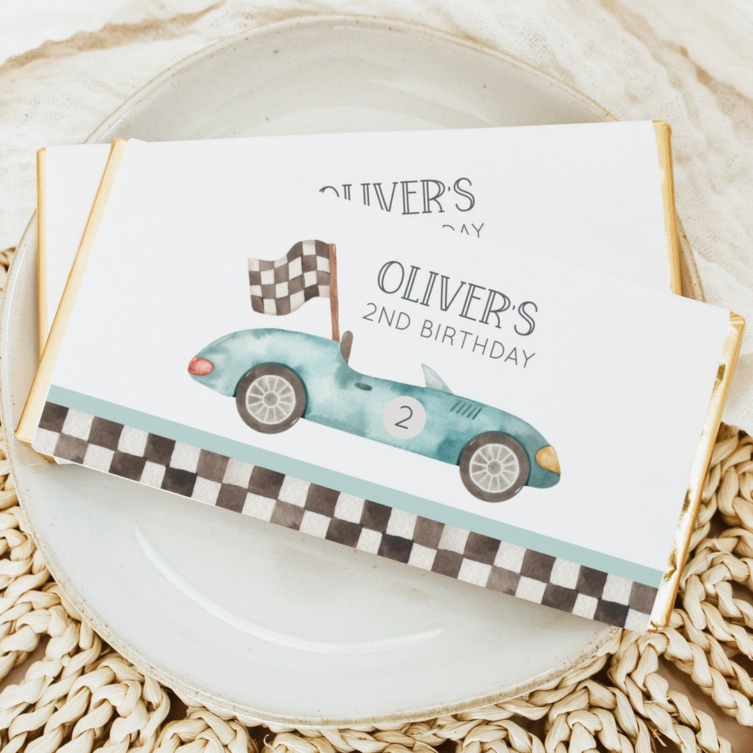 Editable Race Car Chocolate Bar Wrapper, Vintage Blue Car Chocolate Bar ...