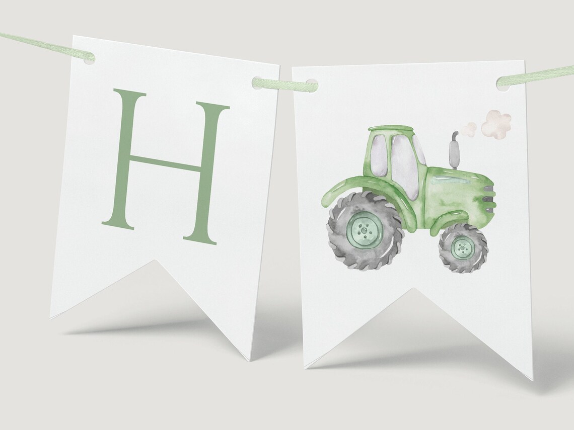 Editable Tractor Birthday Banner, Green Tractor B'day Party Decor, Farm ...