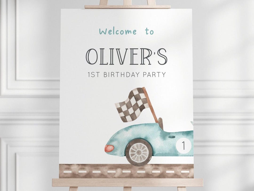 Editable Car Birthday Welcome Sign, Fast ONE Racing Birthday Sign ...